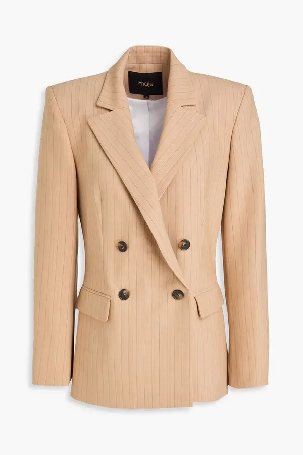 Maje Double-breasted Pinstriped Wool-blend Twill Blazer
