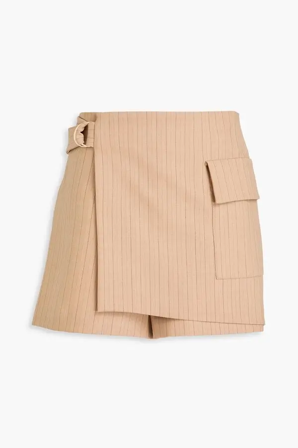 Maje Skirt-effect Pinstriped Wool-blend Shorts