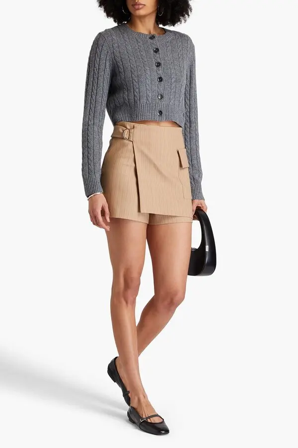 Maje Skirt-effect Pinstriped Wool-blend Shorts