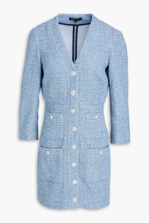 Maje Metallic Cotton-blend Bouclé-tweed Mini Dress