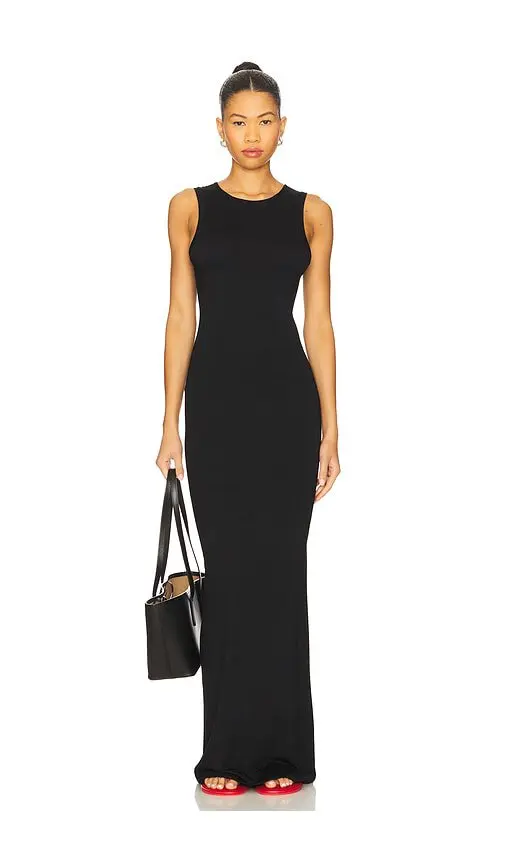 Eterne Sleeveless Crewneck Soft Jersey Maxi Dress