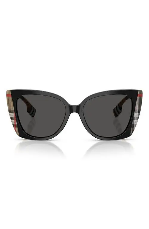 Burberry 54mm Cat Eye Sunglasses In Black/Vintage Check/Grey 