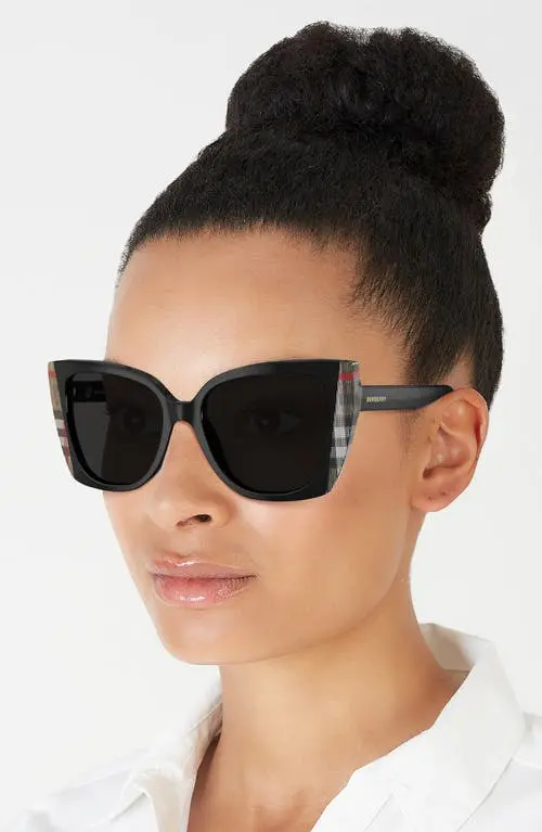 Burberry 54mm Cat Eye Sunglasses In Black/Vintage Check/Grey  display picture 3