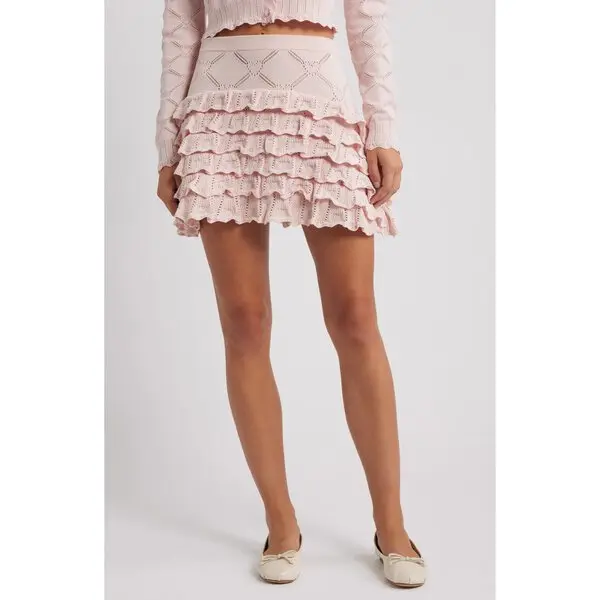 LoveShackFancy Kalliope Pointelle Ruffle Miniskirt