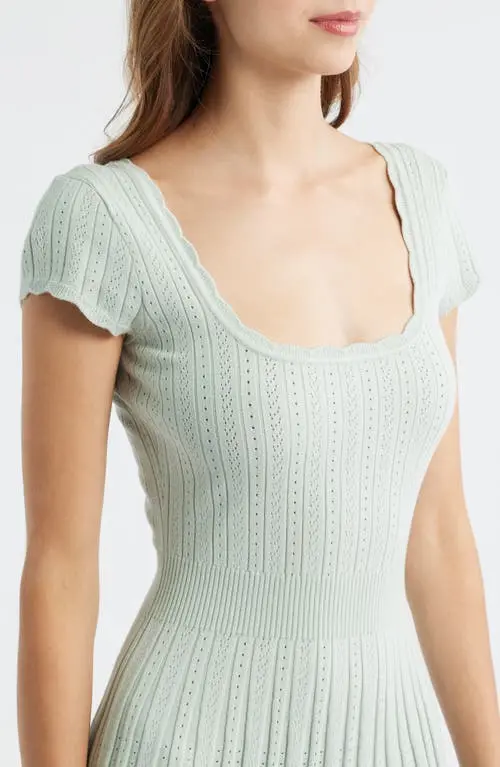 LoveShackFancy Evaluna Pointelle Pleated Mini Dress - Eau De Nil