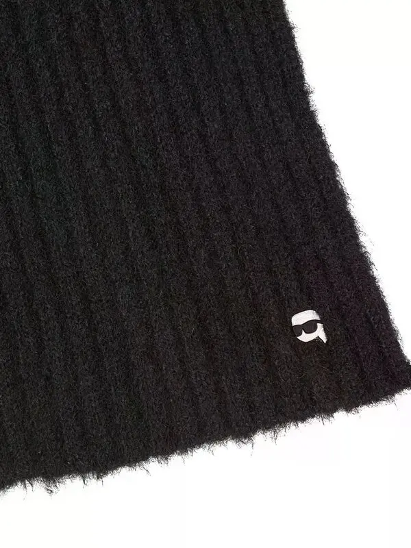 Karl Lagerfeld Ribbed Ikon-detail Scarf - Black