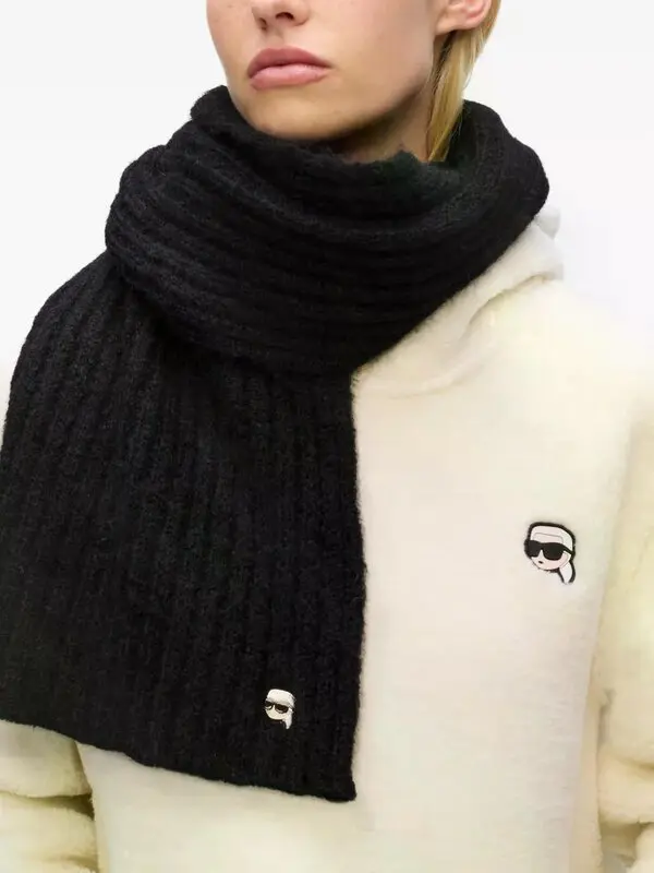 Karl Lagerfeld Ribbed Ikon-detail Scarf - Black