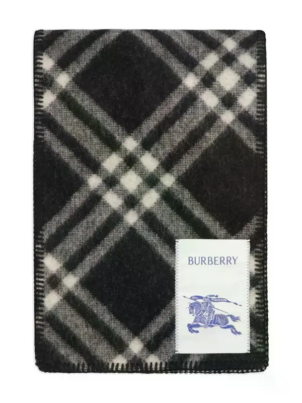 Burberry Checked Wool Scarf - Black