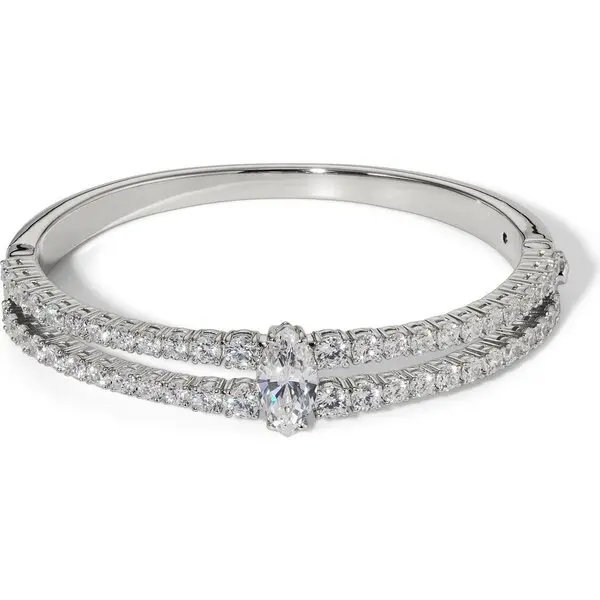 Nadri Everleigh Cubic Zirconia Hinged Bangle Bracelet - Rhodium