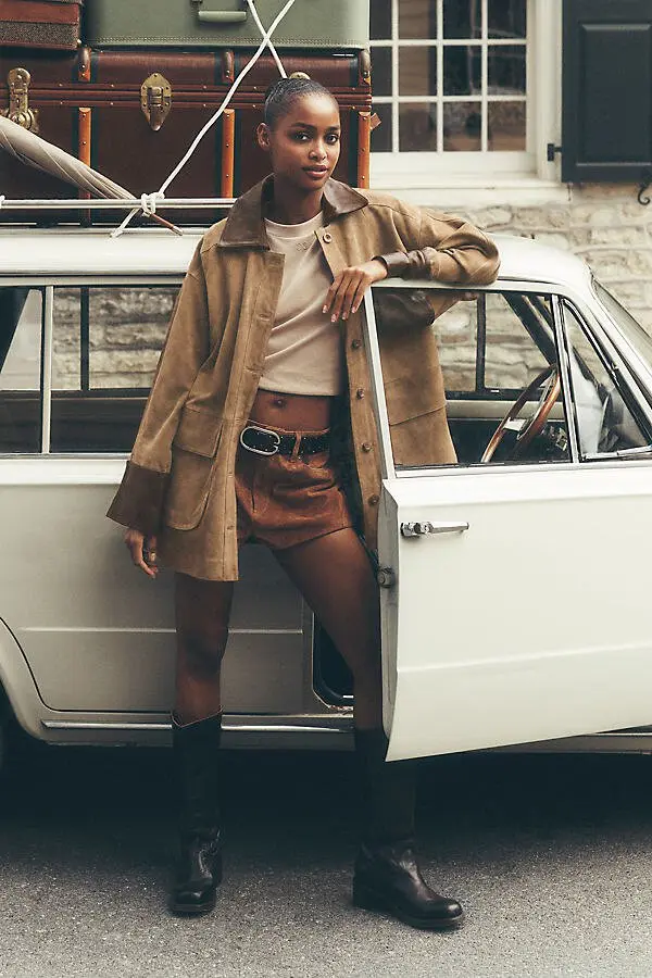 PILCRO Adelaide Suede Barn Jacket - Tan