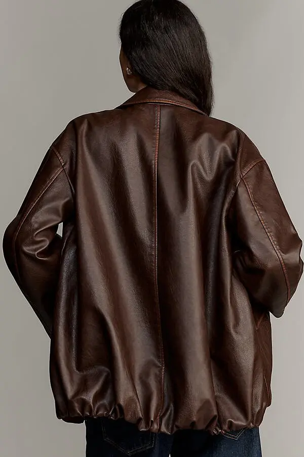 PILCRO Sofia Faux Leather Long Bomber Jacket