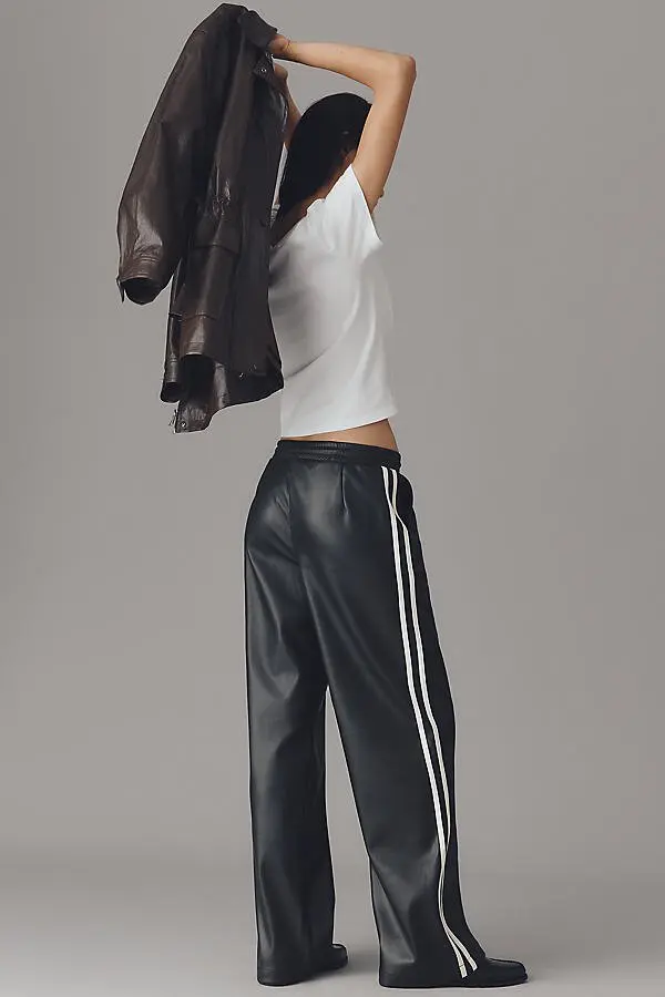 BISHOP + YOUNG Faux Leather Wide-leg Track Pants