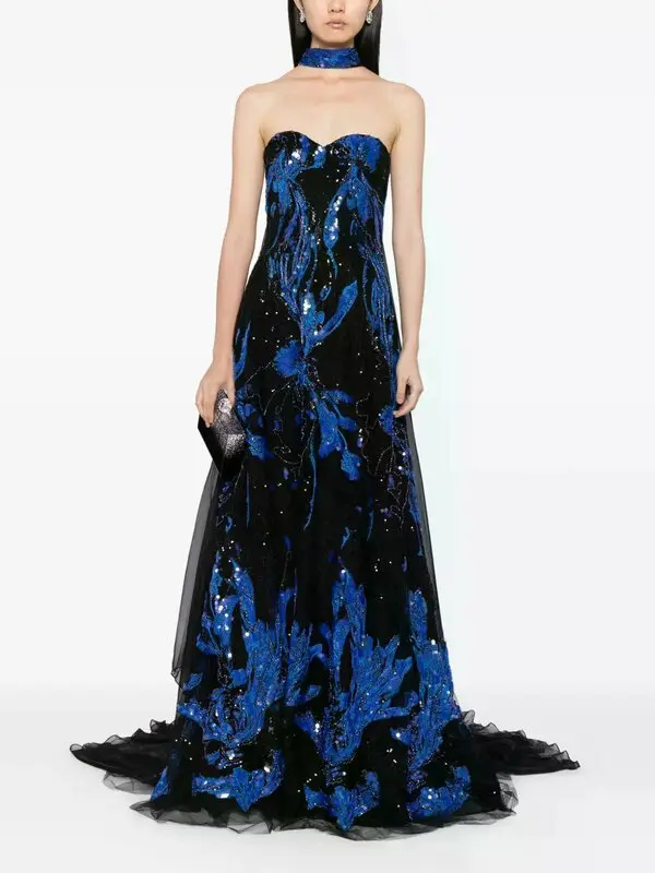 SAIID KOBEISY Embroidered Strapless Dress