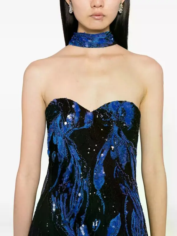 SAIID KOBEISY Embroidered Strapless Dress