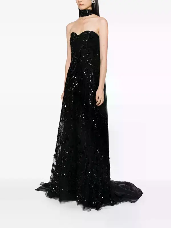SAIID KOBEISY Embroidered Strapless Gown