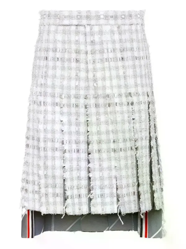 Thom Browne Gingham-check Pleated Tweed Skirt