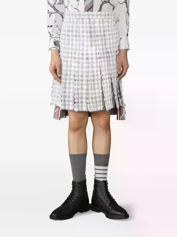 Thom Browne Gingham-check Pleated Tweed Skirt
