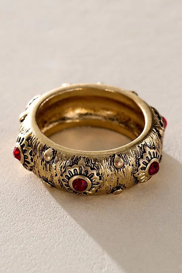 Free People Radar Studded Ring - Burgundy/gold