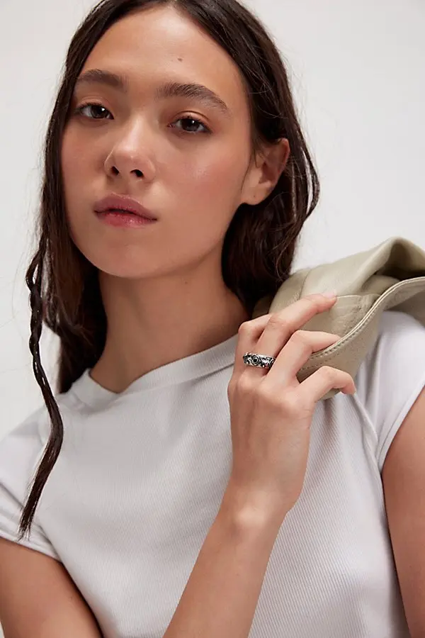Free People Radar Studded Ring - Green/silver