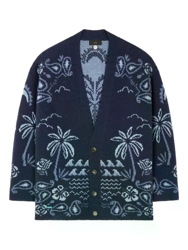 Alanui Palm-tree Paisley Cardigan - 4642-midnight-denim