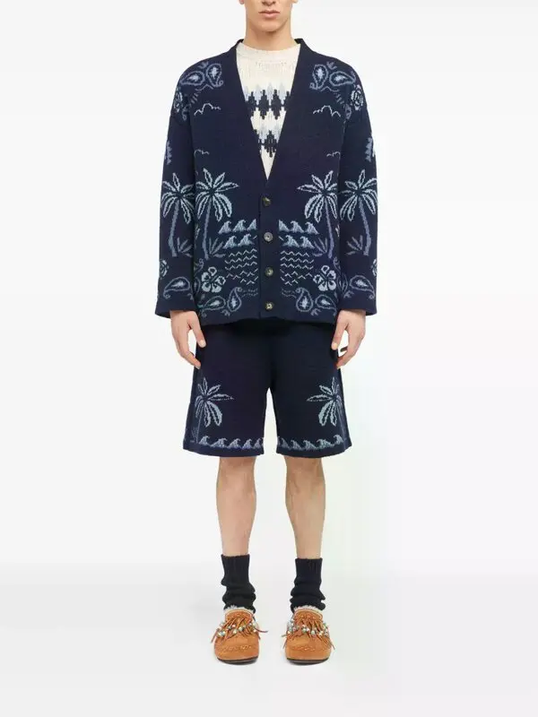 Alanui Palm-tree Paisley Cardigan - 4642-midnight-denim