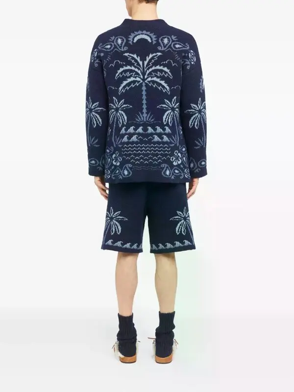 Alanui Palm-tree Paisley Cardigan - 4642-midnight-denim