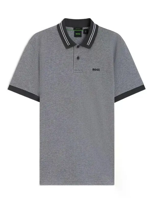 BOSS Tipped Patterned Polo Shirt - Grey