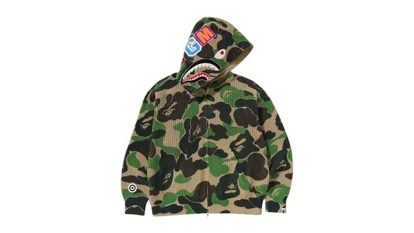 A BATHING APE Abc Camo Crochet Relaxed Fit Shark Full Zip Hoodie - Green