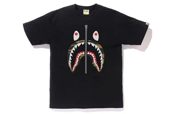 A BATHING APE Reflector 1st Camo Shark Tee Shirt - Black/yellow