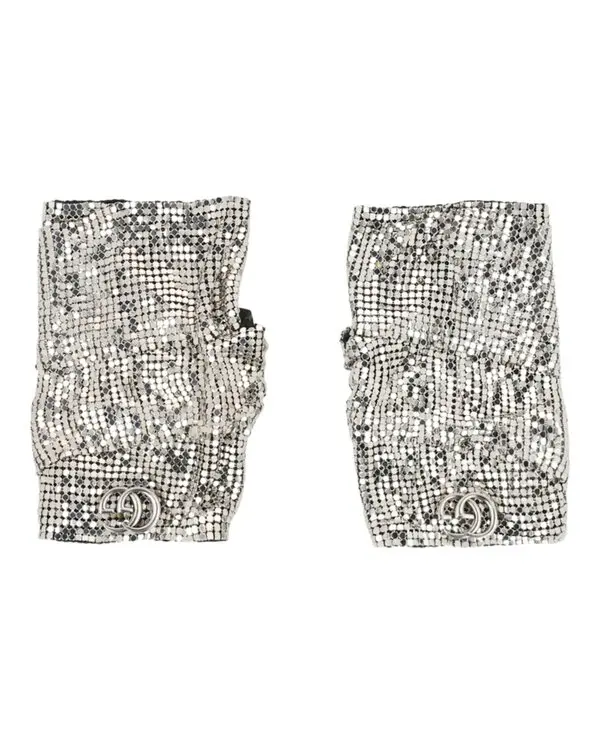 Gucci Double G Mesh Fingerless Gloves - Silver