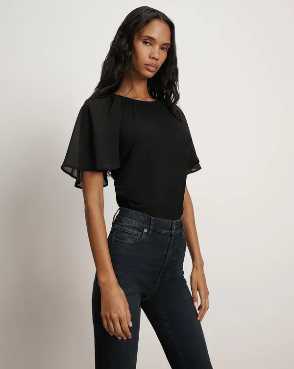 Veronica Beard Arisa Chiffon-sleeve T-shirt