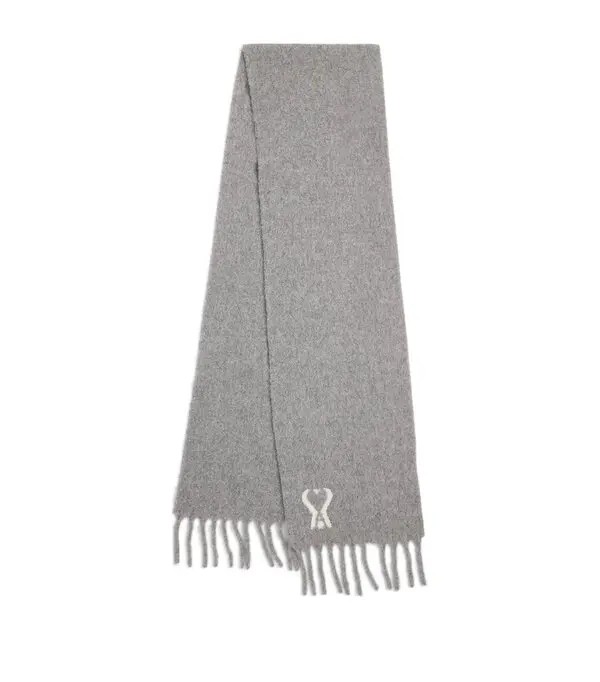 Ami Alpaca-blend De Coeur Scarf - Grey
