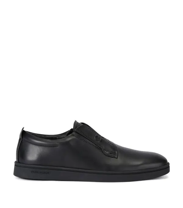 FERRAGAMO Leather Alfie Slip-on Sneakers - Black