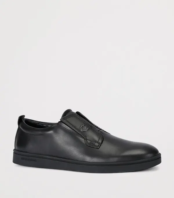 FERRAGAMO Leather Alfie Slip-on Sneakers - Black