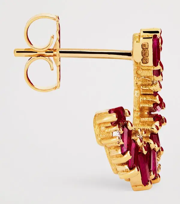 SUZANNE KALAN Mini Diamond And Ruby Bold Hoop Earrings