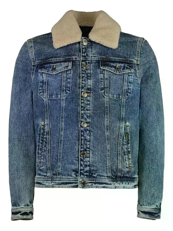 MOORER Sheepskin-trimmed Denim Jacket - Blue