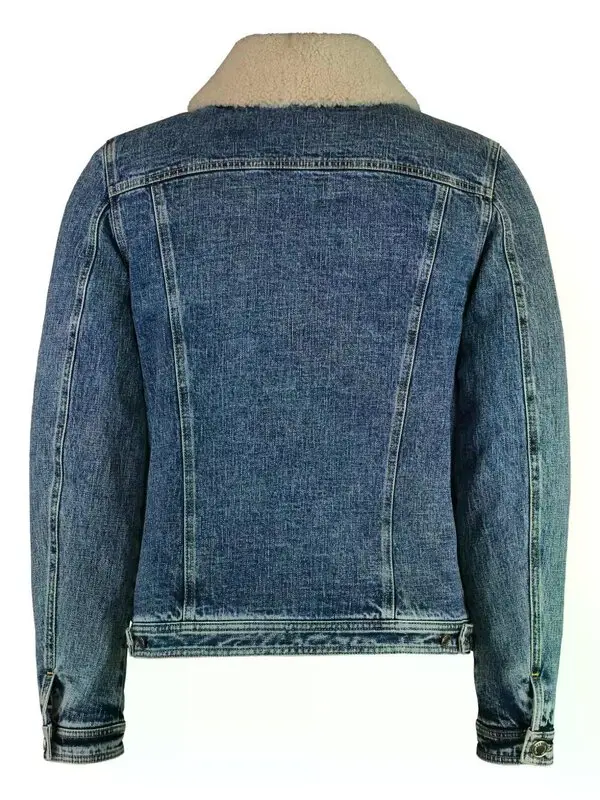 MOORER Sheepskin-trimmed Denim Jacket - Blue