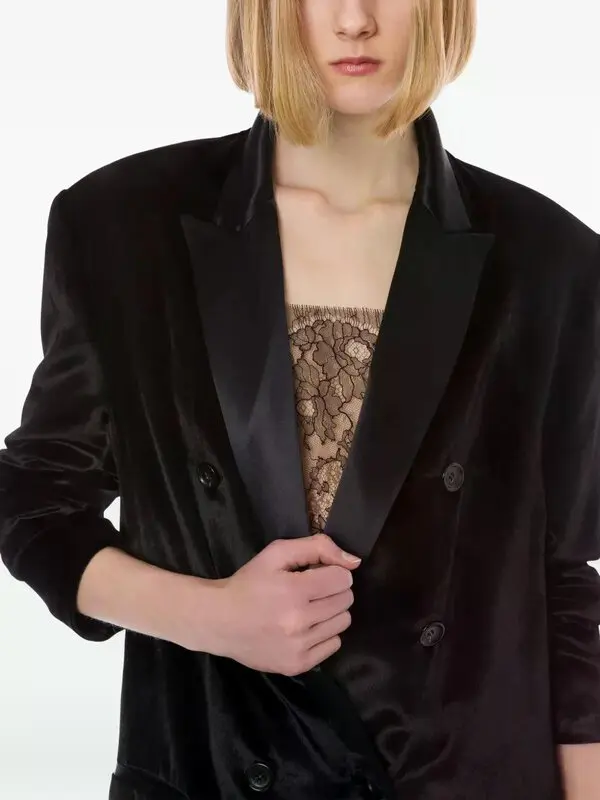 Alberta Ferretti Satin Double-breasted Blazer - Black