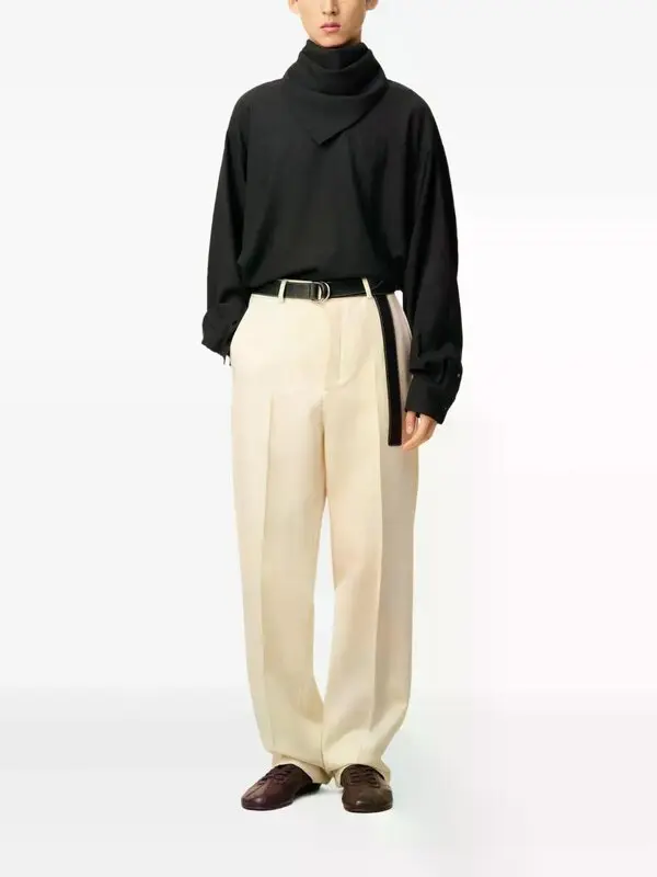 AMI Paris Wool Wide-leg Trousers - Neutrals