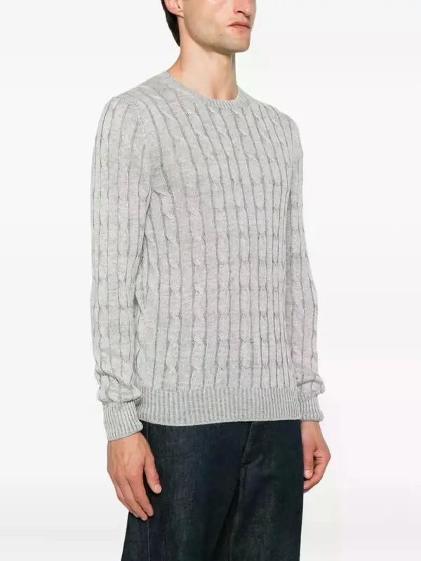 GRAN SASSO Cable-knit Crew-neck Sweater - Grey