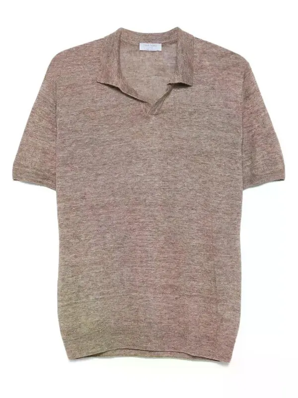 GRAN SASSO Polo-neck Linen T-shirt - Brown