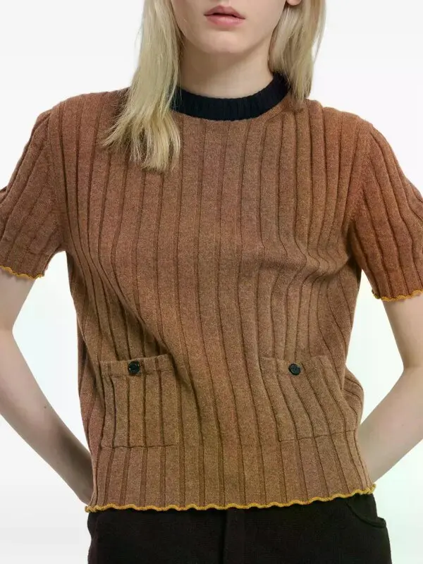 BARRIE Cashmere-blend Ribbed T-shirt - Brown