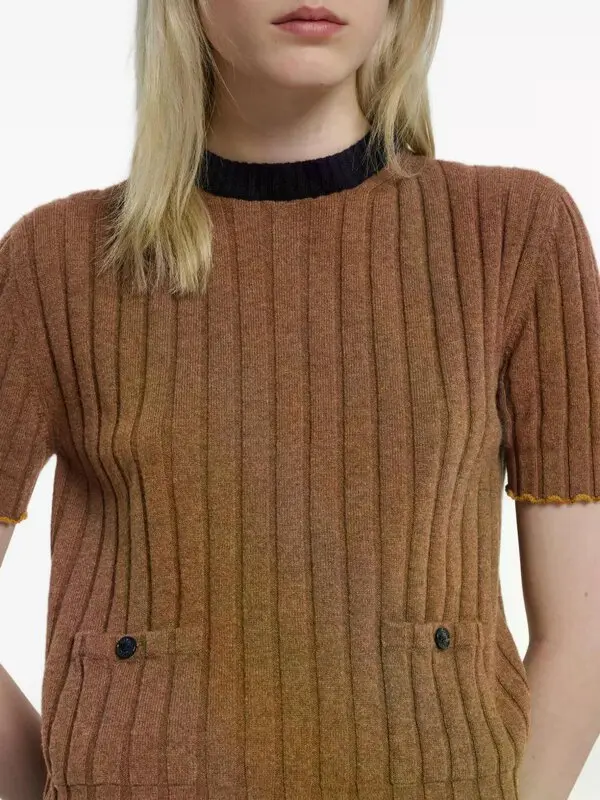 BARRIE Cashmere-blend Ribbed T-shirt - Brown