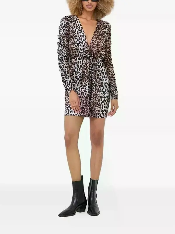 NOTES DU NORD Leopard-print Tie-front Mini Dress