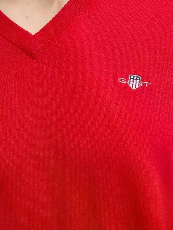 Gant V-neck Logo-embroidered Sweater - Red