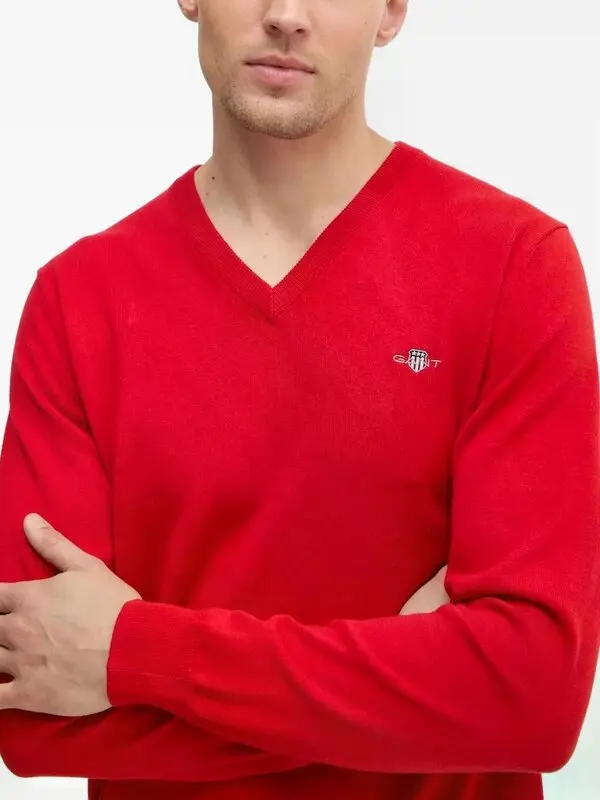 Gant V-neck Logo-embroidered Sweater - Red
