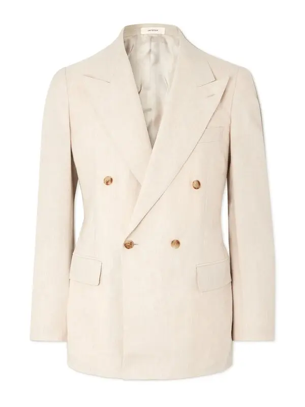 UMIT BENAN Richard Double-breasted Linen And Wool-blend Suit Jacket - Neutrals