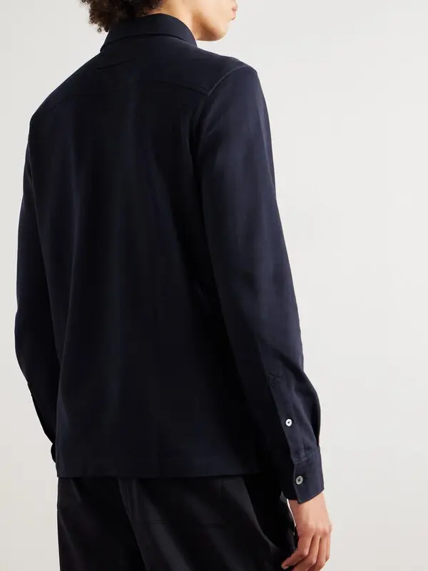 Zegna Suede-trimmed Cotton-piqué Polo Shirt