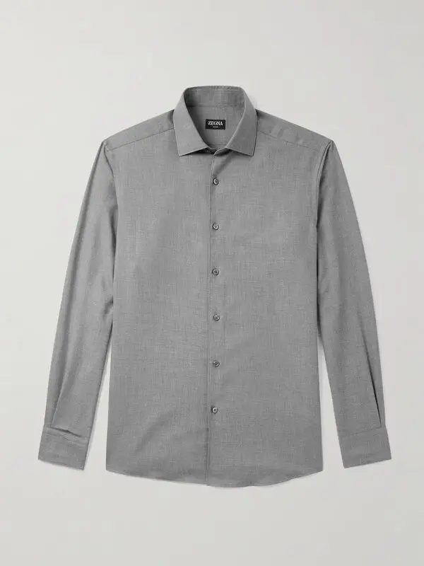 Zegna Cotton And Cashmere-blend Twill Shirt - Gray