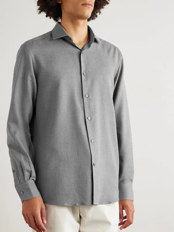 Zegna Cotton And Cashmere-blend Twill Shirt - Gray